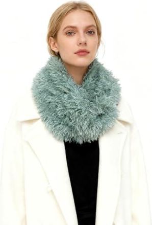 Lina & Lily &Eacute;charpe Tube Snood en Fausse Fourrure Poils Longs Boucl&eacute;s pour Femme Hiver (Vert Menthe)