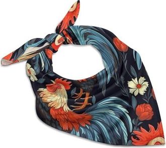 Generic Écharpe carrée en soie légère avec motif coq et fleur de coq pour cheveux, foulard respirant, cadeau pour homme et femme, multicolore, 60x60cm