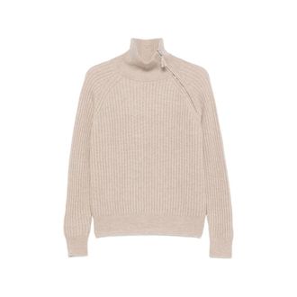 Allude Ribbed Zip-neck Sweater