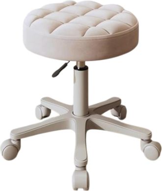 Generic Runder Rollhocker, Drehbarer Arbeits-Hebestuhl Mit Rückenlehne, Friseur-Schönheitssalon Leder Klein Mit Rädern Büro Weiß