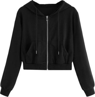 Generic Sweat &agrave; Capuche Court pour Femme, Fermeture &eacute;clair, Sweat Shirt Court d&eacute;contract&eacute;, Veste &agrave; Capuche Manches Longues et Cordon de Serrage, Haut
