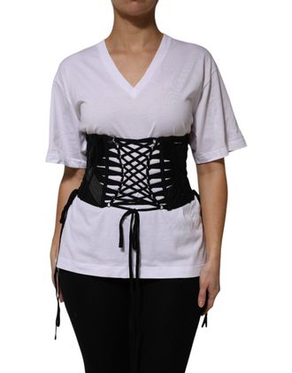 Dolce & Gabbana Womens Black Cotton Waist Laceup Strap Corset Belt Polyester Acetate