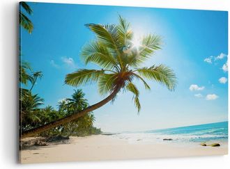 Arttor Bilder auf Leinwand 100x70cm Leinwandbild mit Rahmen Strand Palme Meer Groß Wanddeko Bild Schlafzimmer Küche Deko Wandbilder Dekoration Wohnzimmer Wal