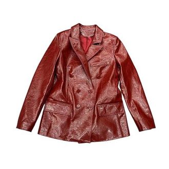Generic Veste blazer en peau de mouton v&eacute;ritable pour femme - Revers crant&eacute; &agrave; deux boutons - Costume daffaires ample pour le travail, EN8, M