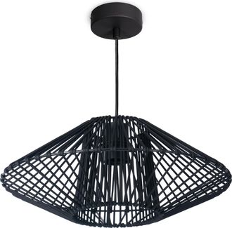 Paco Home LED Pendelleuchte Wohnzimmer Pendellampe Hängeleuchte Esszimmer Küche Deko Vintage Korboptik Boho Natur E27, Lampenart:Pendelleuchte, Farbe:Schwarz 4