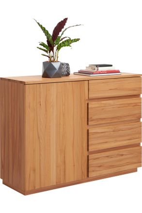 Linea Natura Kommode, Buche, Holzwerkstoff, Kernbuche, teilmassiv, 1 F&auml;cher, 4 Schubladen, 120x89.2x41 cm, Beim&ouml;bel erh&auml;ltlich, stehend, Wohnzimmer, Kommoden & Sid