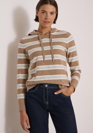 Cecil Kapuzenpullover CECIL, Damen, Gr. XXL (46), braun (creamy mocha melange), Web, 37% Baumwolle, 34% Polyacryl, 26% Polyester, 3% Elasthan, gestreift, no