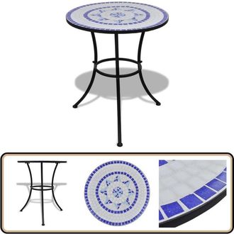 vidaXL Bistrotisch Blau und Weiß 60 cm Mosaik - Gartentisch - Mosaiktisch - Bistrotisch - Outdoortisch - Balkontisch