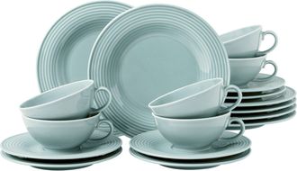 SELTMANN WEIDEN Beat Color Glaze Teeservice 18-teilig | Brotteller (17 cm), Teetassen (140 ml) und Teeuntertassen (14 cm) für 6 Personen | Geschirr mit Rillenrelief |