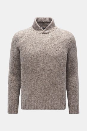 04651/ Herren - Pullover Handknit Mock graubraun/beige