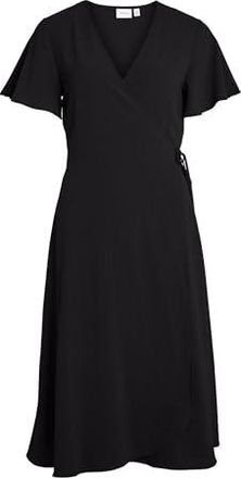Vila Vila Vilovie S/S Wrap Midi Dress/Su-Noos Robe, Noir, 44 Femme