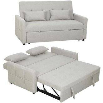 HOMCOM Canapé Convertible 2 Places 3 en 1, canapé-lit clic-clac 137x180cm, lit gigogne, Dossier réglable, 2 Coussins, Assise Large rembourrée, Tissu Lin, pou