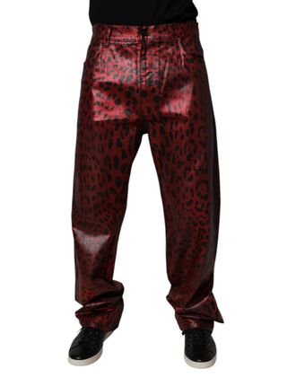 Dolce & Gabbana Red Leopard Cotton Straight Men Denim Jeans Elastane Clothing