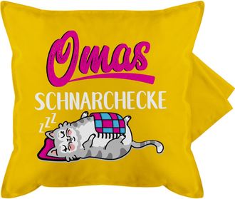 Shirtracer Kissenbezug - Oma Gro&szlig;mutter - Omas Schnarchecke Katze - wei&szlig;/fuchsia - 50 x 50 cm - Gelb - geschenk weihnachten oma-geschenke omi ruheplatz kissenh&uuml;l