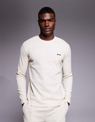 HUGO BOSS Boss Bodywear - T-shirt densemble confort en tissu gaufr&eacute; &agrave; manches longues - Cr&egrave;me-Blanc