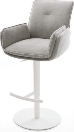 DELIFE Barstuhl Nela-Flex Strukturstoff Soft Grau Drehfu&szlig; h&ouml;henverstellbar Metall Wei&szlig;, Barst&uuml;hle