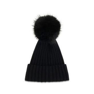 Moncler Womens Black Wool Oves Aries Beanie Accessory