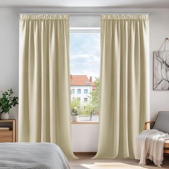 Deconovo Verdunkelungsvorhang Vorhänge mit Kräuselband Gardine für Balkontür dicke Thermogardine Kälteschutz warm Hitzeschutz, 160x132cm(HöhexBreite), Beige, 2