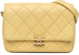 Chanel Hobo Bags - Small Quilted Caviar Chain Melody Flap - Gr. unisize - in Gelb - f&uuml;r Damen