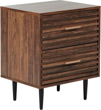 Beliani Table de Chevet Moderne &agrave; 2 Tiroirs de Rangement Pieds en Fer et Cadre MDF Bois Fonc&eacute; Keith