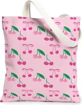 Generic Sacs fourre-tout en toile motif cerises, motif fruits mignons, sacs d&eacute;picerie r&eacute;utilisables, l&eacute;gers et lavables, p&ecirc;che, 13x15 Inch