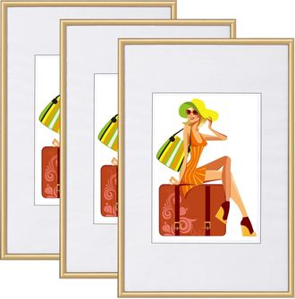 Woltu Bilderrahmen DIN A4 21x29,7 cm Set of 3 Fotorahmen aus Kunststoff mit Passepartout, Posterrahmen zum vertikalen oder horizontalen Aufhängen/Aufstellen