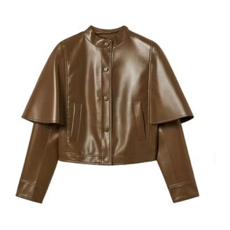 Twinset Femme, Vestes, Brun, Taille: 40 FR Veste effet cuir avec empi&egrave;cement manteau