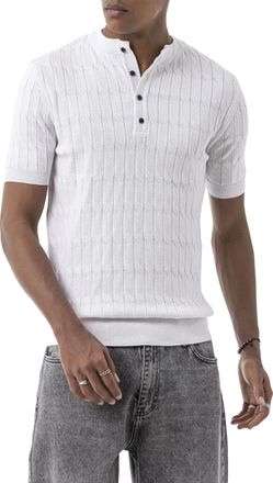 Red Bridge by Tarz Cool - Strick-Tshirt mit Stehkragen - Kurzarm, Knopfleiste, Strukturmuster, Slim Fit Weiß XL