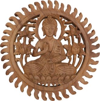 Guru Shop Geschnitztes Wandbild Deko Wandrelief - Buddha, 2x25x25 cm