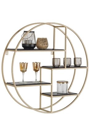 Xora Wandregal, Schwarz, Gold, Holz, Metall, Akazie, teilmassiv, 80x80x22 cm, Wohnzimmer, Regale, Wandregale