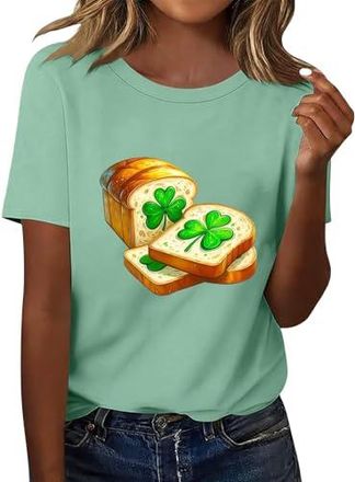 Generic T-shirt d&eacute;t&eacute; &agrave; manches courtes et col rond pour femme Motif tr&egrave;fle Dessert | T-shirt d&eacute;t&eacute; doux, respirant et l&eacute;ger pour le quotidien, les vacances, No