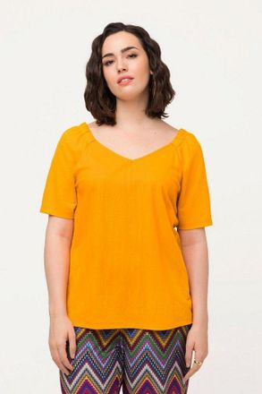 Ulla Popken T-Shirt Shirtbluse Kr&auml;uselungen V-Ausschnitt Halbarm