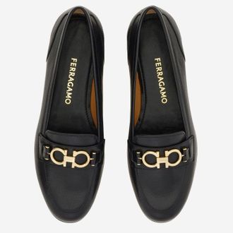 Ferragamo Womens Loafers Leather Loop Black