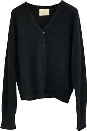 Generic Cardigan en laine &agrave; col en V pour femme - Pull chaud en peluche - Pour printemps et hiver - 100 % laine m&eacute;rinos, Noir/blanc, XL