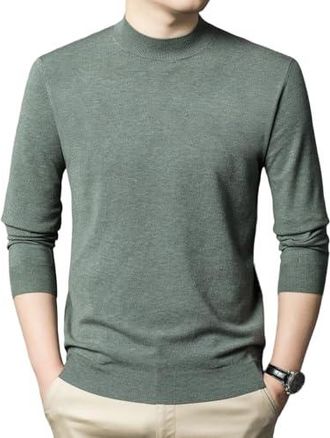 Generic Pull col roul&eacute; Slim fit &agrave; Manches Longues pour Homme, l&eacute;ger, en Tricot, Demi-col, d&eacute;contract&eacute;, Tenue Quotidienne, Vert Haricot, Taille 4XL