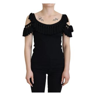 Dolce & Gabbana Schwarze Baumwoll-Cap-Sleeve-Tank-Top-Bluse - - Blouses & Shirts - Damen - Schwarzk - S