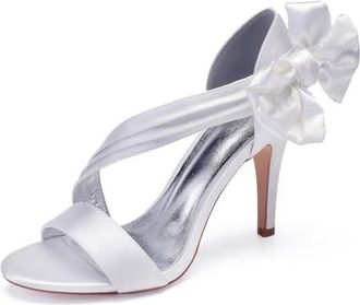 Generic Chaussures Femme Mariage Satin Talons Hauts Femmes Stiletto Bout Ouvert Sandales Mariée Dress Fête Talons 10.5Cm,Blanc,37 EU