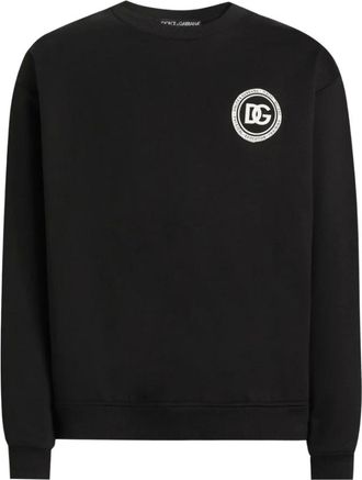 Dolce & Gabbana Homme, Sweatshirts et sweats à capuche, Noir, Taille: XL Logo Patch Crew Neck SweaT-shirt