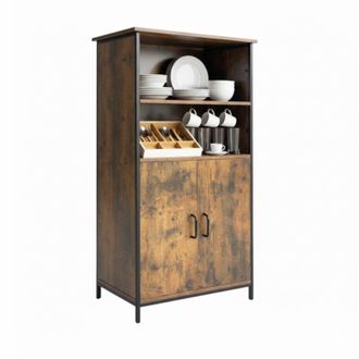 Relaxdays Relaxdays K&uuml;chenschrank, Industrial Style, K&uuml;chenregal mit Schrankt&uuml;ren, HBT: 124,5 x 60 x 30 cm, Vintageschrank, braun