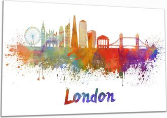 Wallario Herdabdeckplatte/Spritzschutz aus Glas, 1-teilig, 90x52cm, für Ceran- und Induktionsherde, Städte als Aquarell - Skyline von London