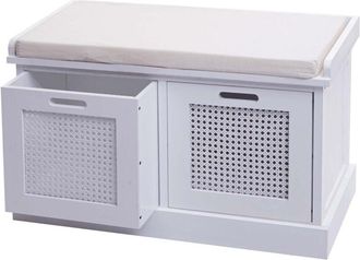 Hhg [NEUWERTIG] Sitzbank HHG-809, Polsterbank Garderobenbank, Kissen Aufbewahrungsboxen Staufach 47x75x40cm wei&szlig;, Polster creme