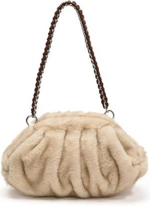 Generic Retro Elegance Sac &agrave; main en peluche douce pliss&eacute;e fausse fourrure de vison femme automne hiver cha&icirc;ne aisselle sac &agrave; bandouli&egrave;re, kaki, 31.0*15.0*3.0
