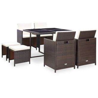 vidaXL Vidaxl - Salon de jardin encastrable et coussins 9 pcs Rotin Marron