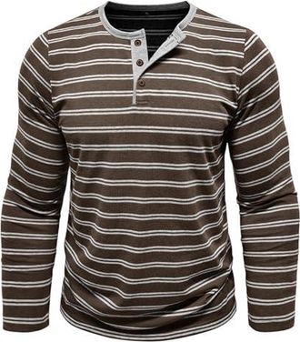 Generic Chemise Henry &agrave; rayures pour homme - Sweat-shirt &agrave; manches longues - Pull d&eacute;t&eacute; d&eacute;contract&eacute; - Grande taille - Doux et respirant - Costume de sport pour
