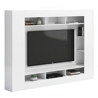 Dmora Wohnwand Sadali, Wohnzimmerm&ouml;bel 7 Regale, Schubladen Made in Italy, 11 F&auml;cher, 216x30.4x158.6h cm Hochglanz Wei&szlig;