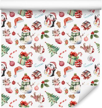 OEM Carta Da Parati Natalizia Bianca, Corallo, Grigio Chiaro E Beige 50x1000 Cm