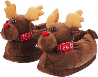 BESTONZON Pantoufles de No&euml;l en Peluche pour Couples Taille M Chaudes et Confortables Couleur Caf&eacute; Chaussures DInt&eacute;rieur DHiver pour Femmes et Hommes Maison F&ecirc;t