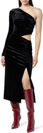 The Drop Robe Midi pour Femme, Asymétrique, en Velours avec Découpes, Lia, Noir, Taille XS