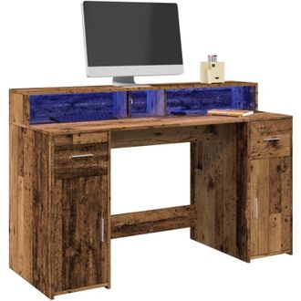 vidaXL vidaXL Bureau avec lumi&egrave;res LED vieux bois bois ding&eacute;nierie