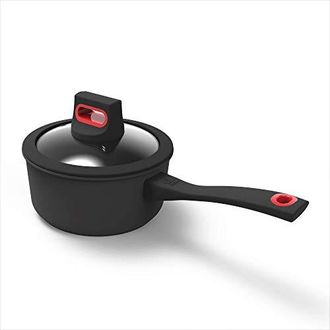 Beka Kasserolle mit Deckel, Milchtopf induktion beschichtet mit Glasdeckel 16cm, 1l, aus Aluguss, mit hitzeabweisendem Griff aus Kunststoff, schwarz, Energ